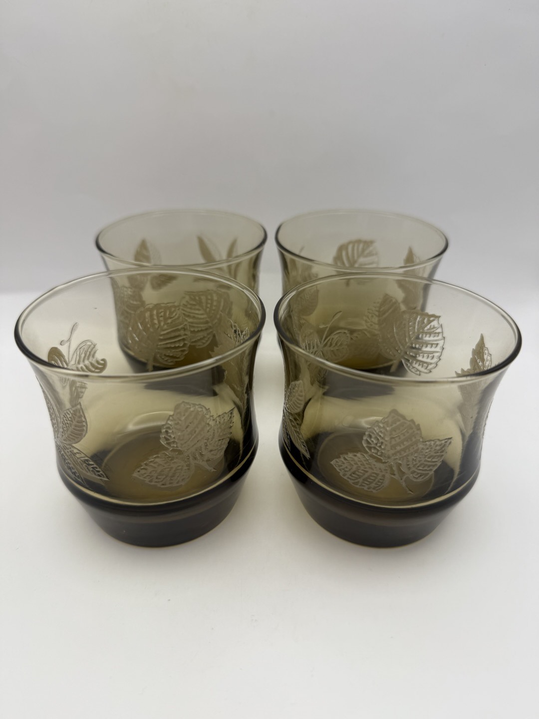 Smokey Amber Libby Leaf Pattern Fall Glasses Set Of Four *ONE HAS ...