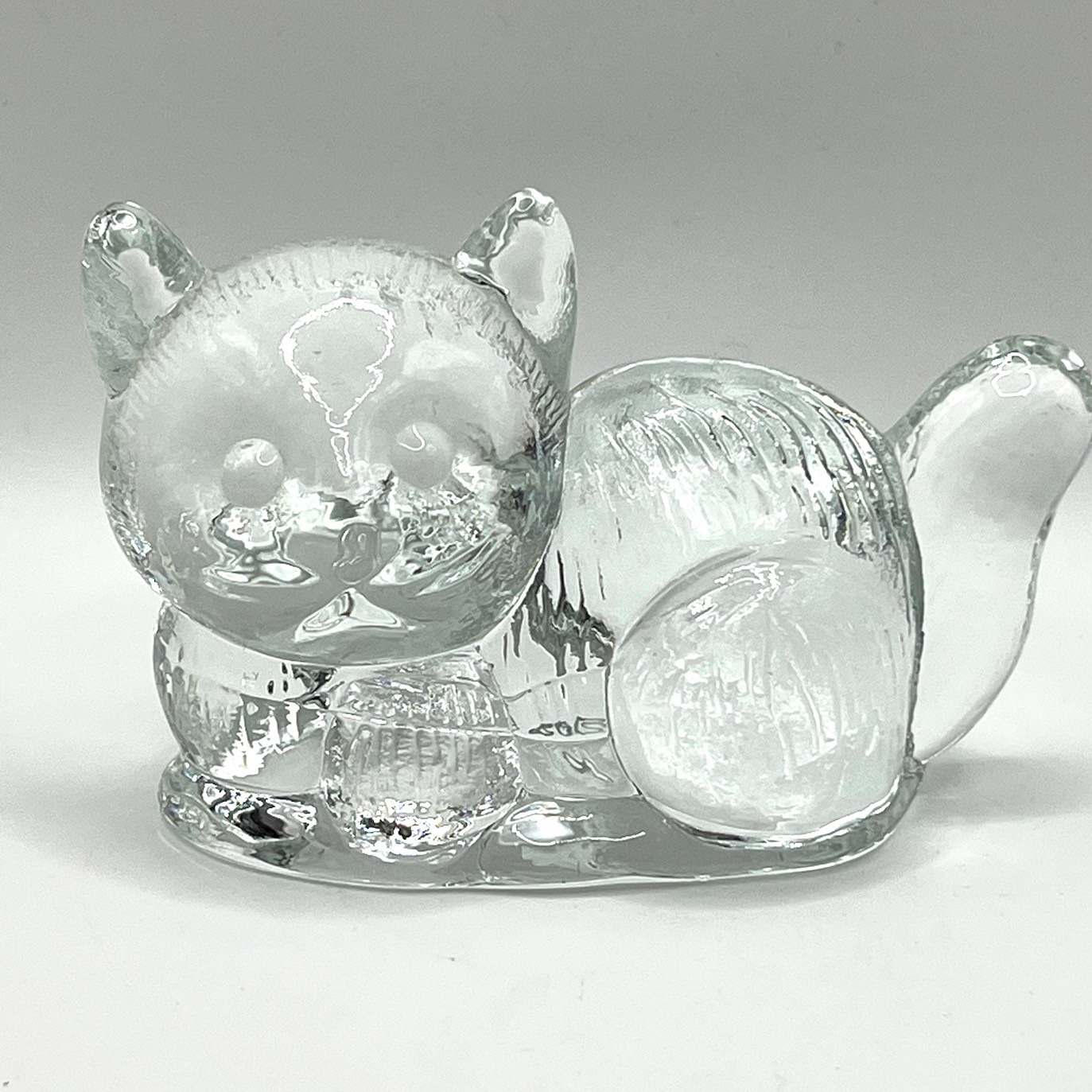 VTG Art Glass Small Textured Clear Glass Cat Kitten Paperweight ...