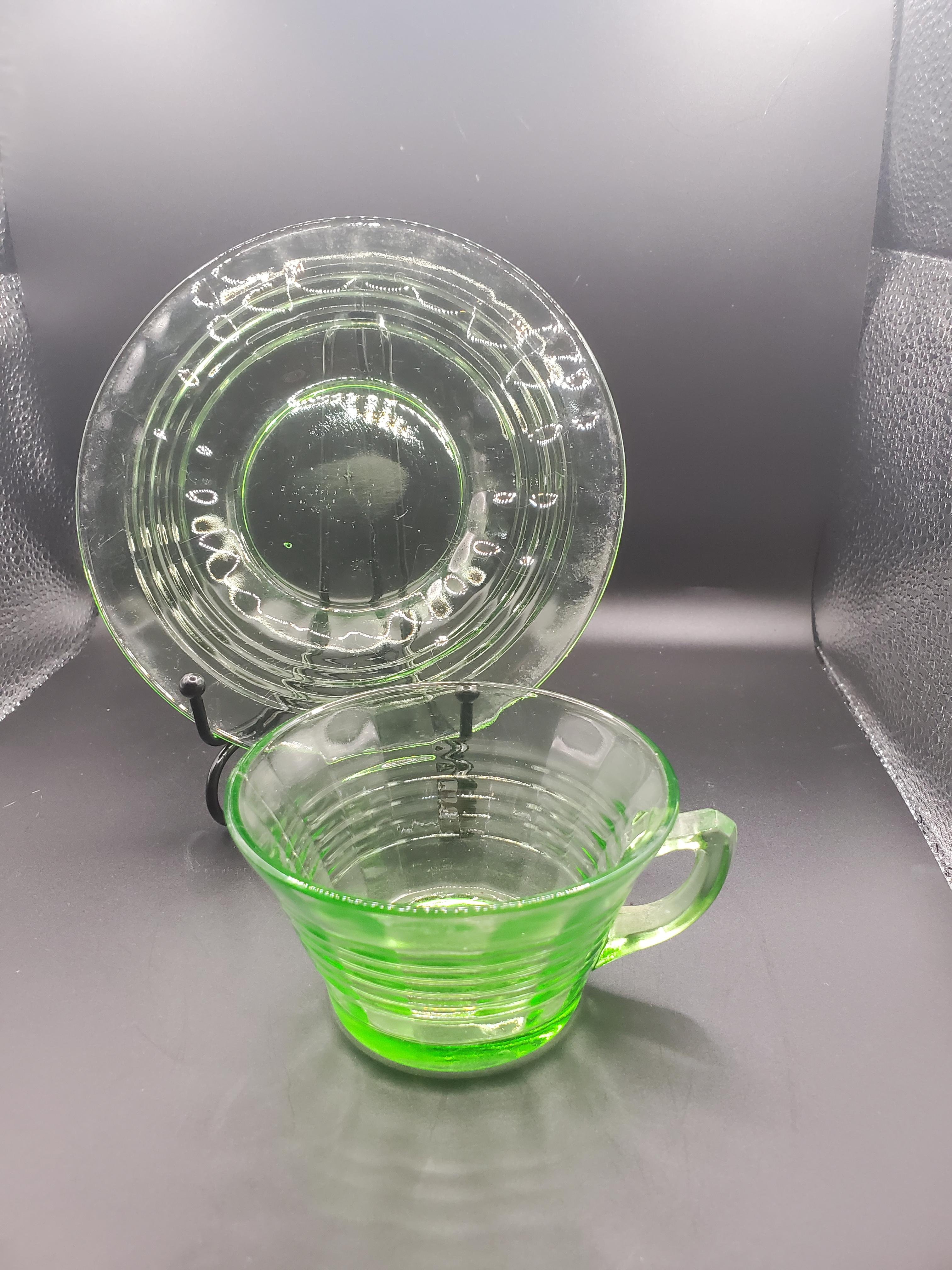 Uranium/Vaseline Glass Tea Cup and Saucer Set