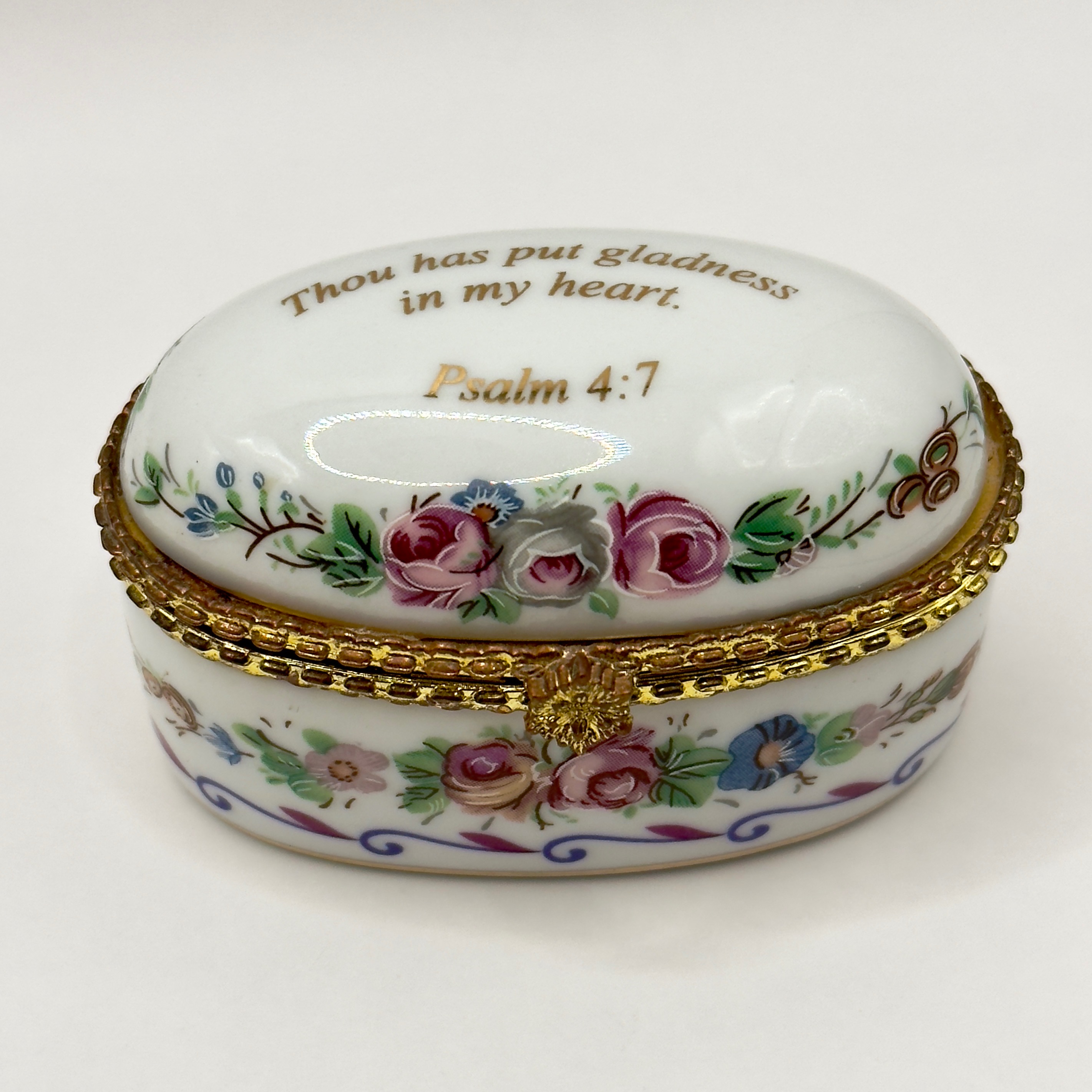 Vintage Oval Shaped Floral Porcelain Hinged Trinket Box with Bible ...