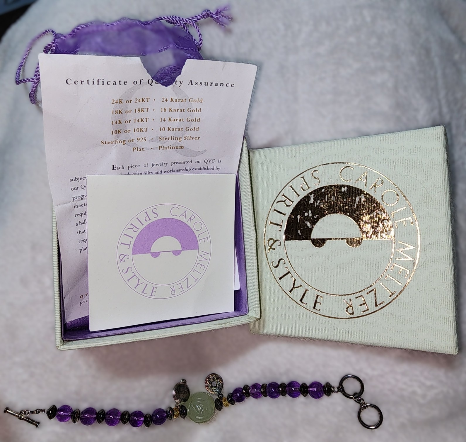 Carole Meltzer Spirit & Style Jade Feng Shui + Purple Beads 8" Sterling ...