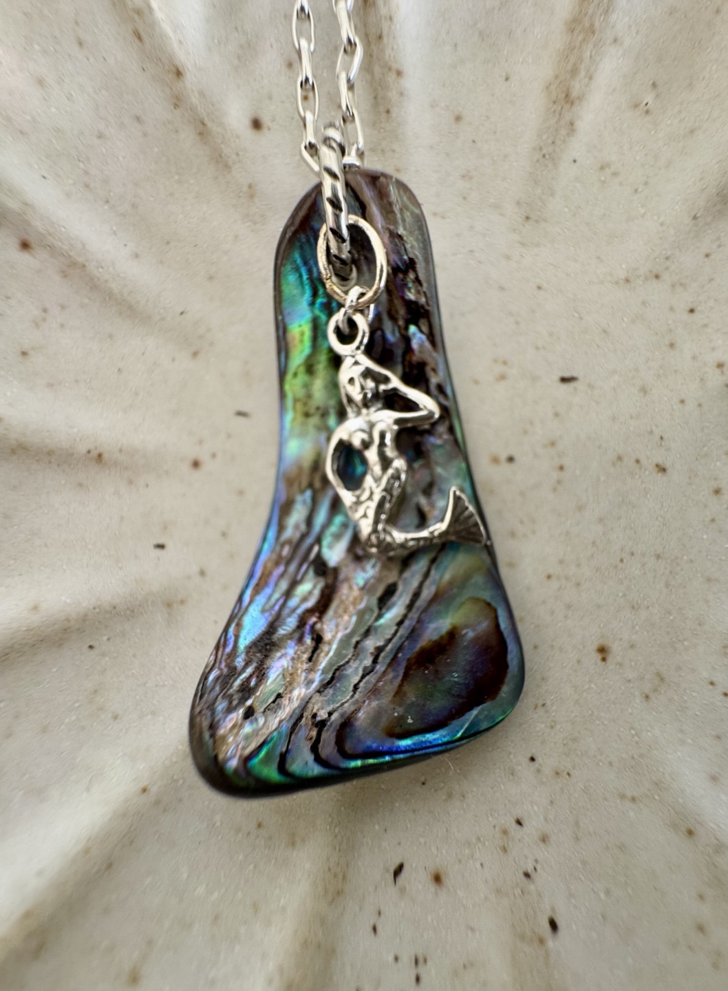 Abalone Freeform Pendant With Silver Mermaid Necklace #99