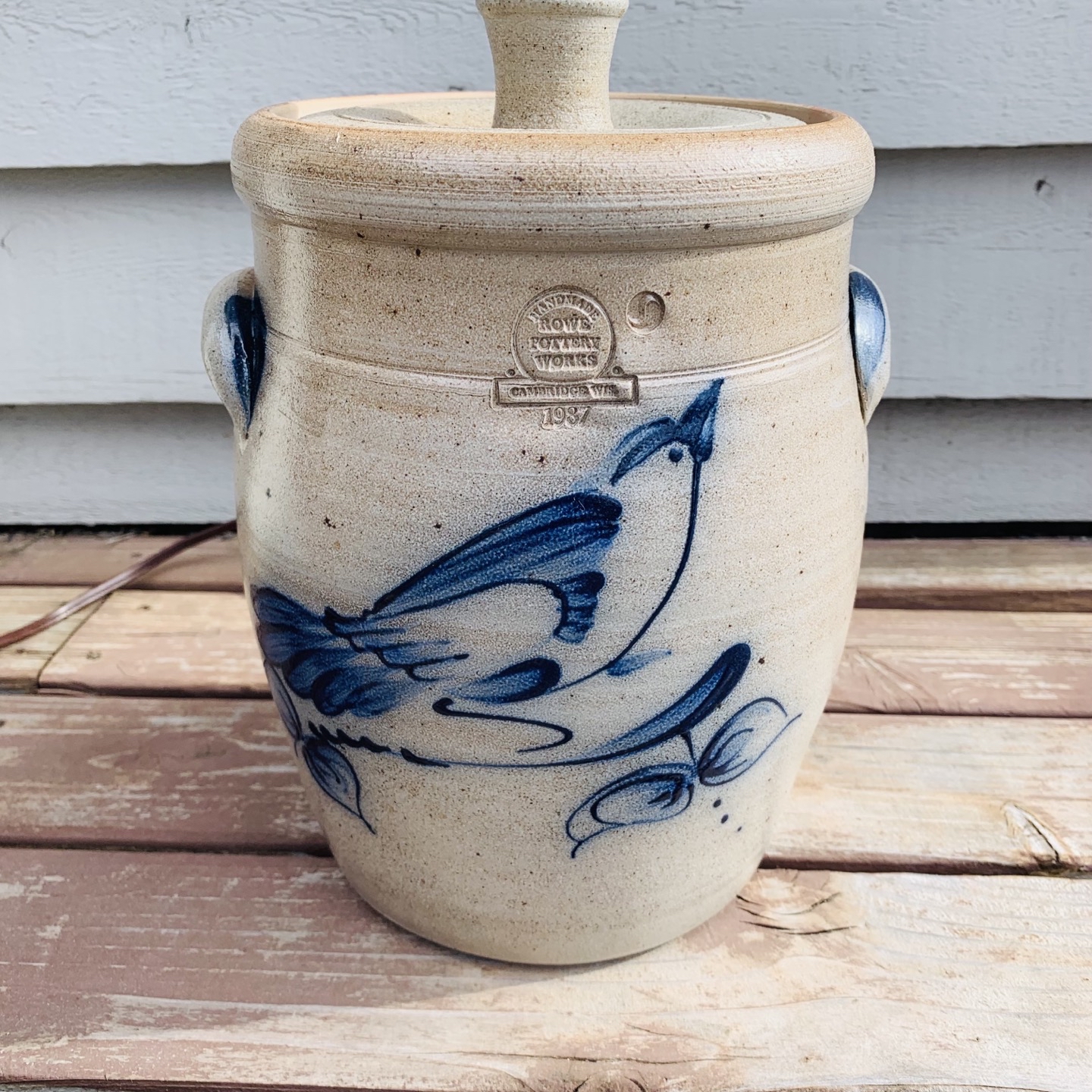 29. Rowe Pottery Stoneware Lamp With Bird 1987