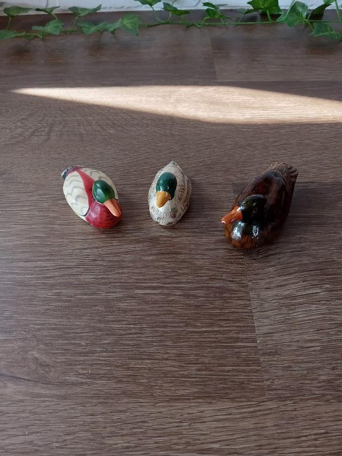 Set of 3 Miniature Ducks Mini Duck 2 Porcelain 1 Plastic 2.75-3.75"