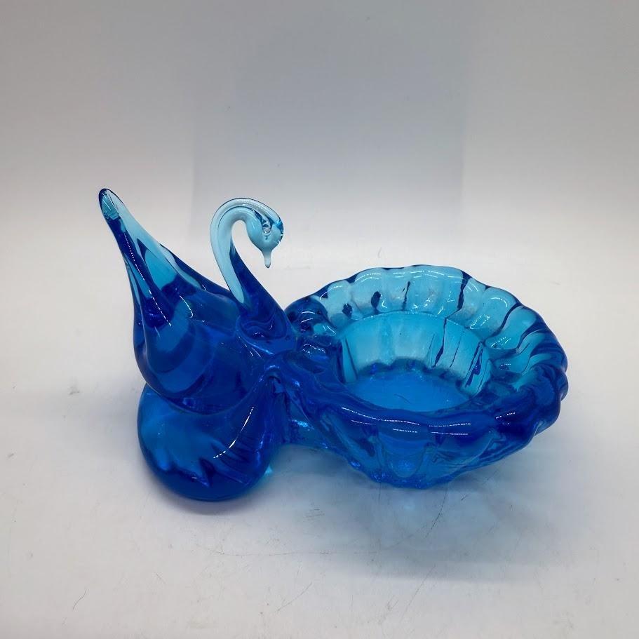 Vintage Ozark Studios Art Glass Blue Swan Candle Holder Trinket Bob ...