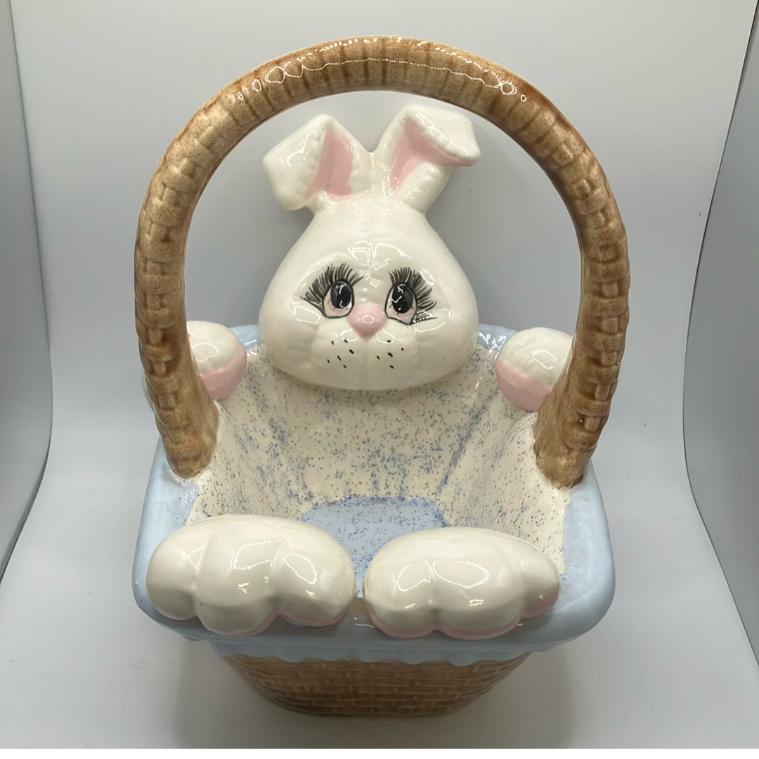 Ceramic Easter Bunny Basket - Signed