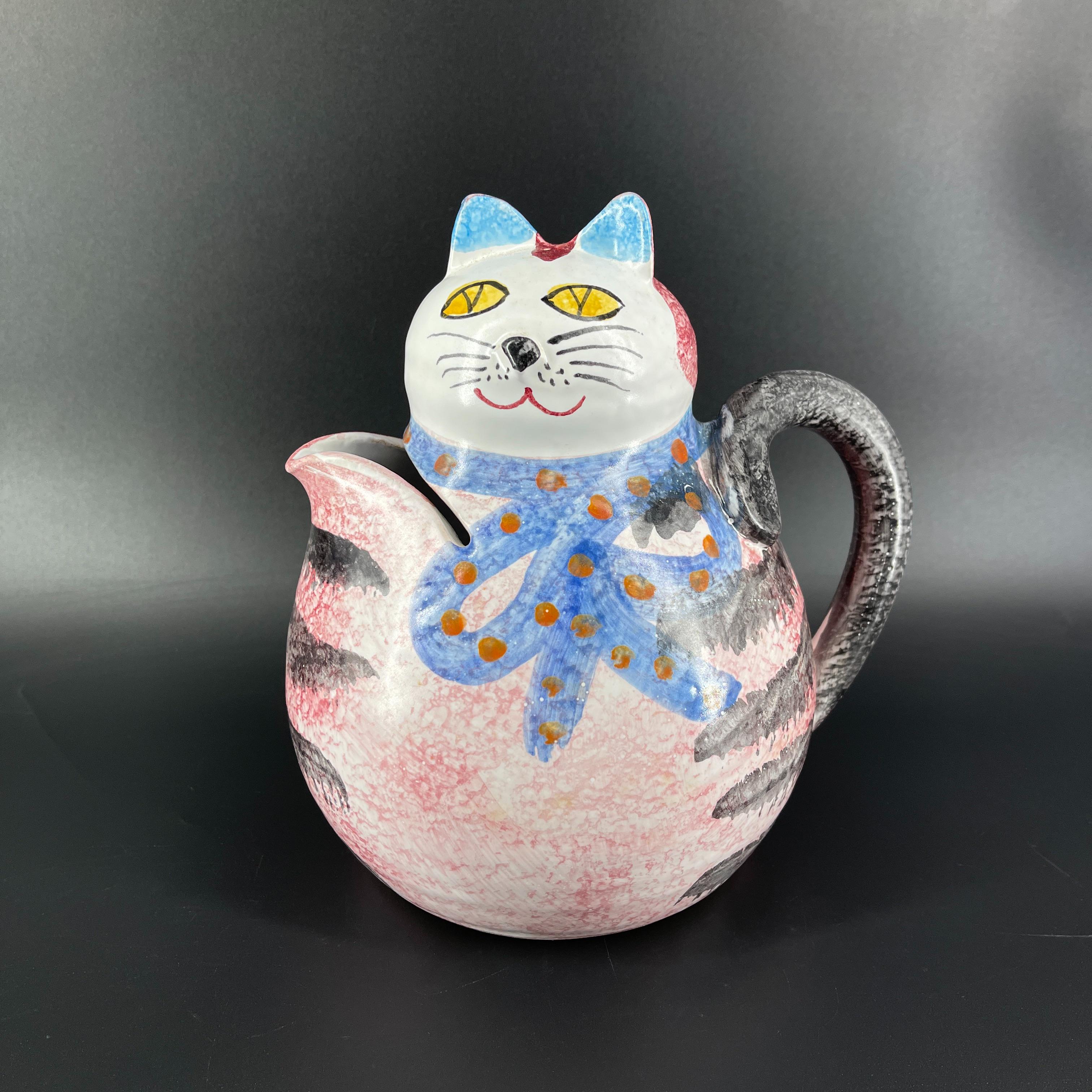 024 Italica Ars Fat Cat Italian Art Pottery Pitcher Kitty Cat Made In Italy