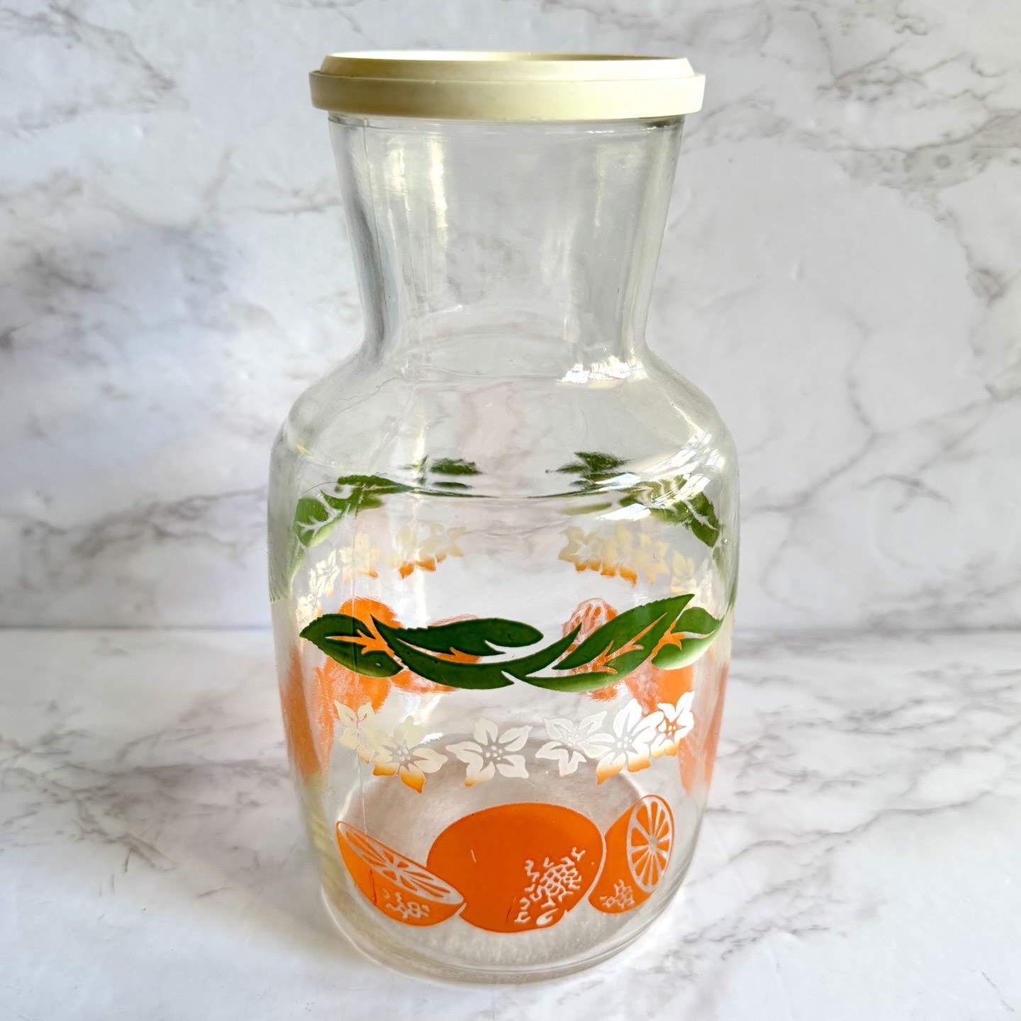 Vintage Anchor Hocking Orange Juice Decanter Carafe Glass Pitcher With Lid