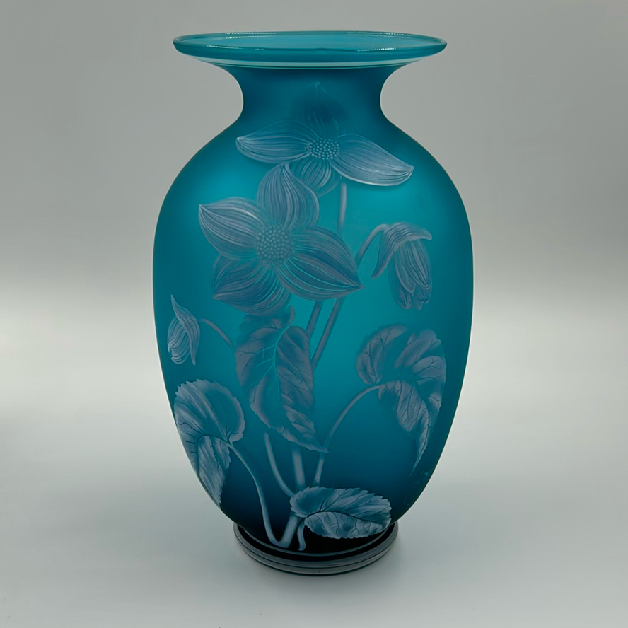 Vintage Fenton Vase Azure Blue Satin With Hand painted Flowers And ...