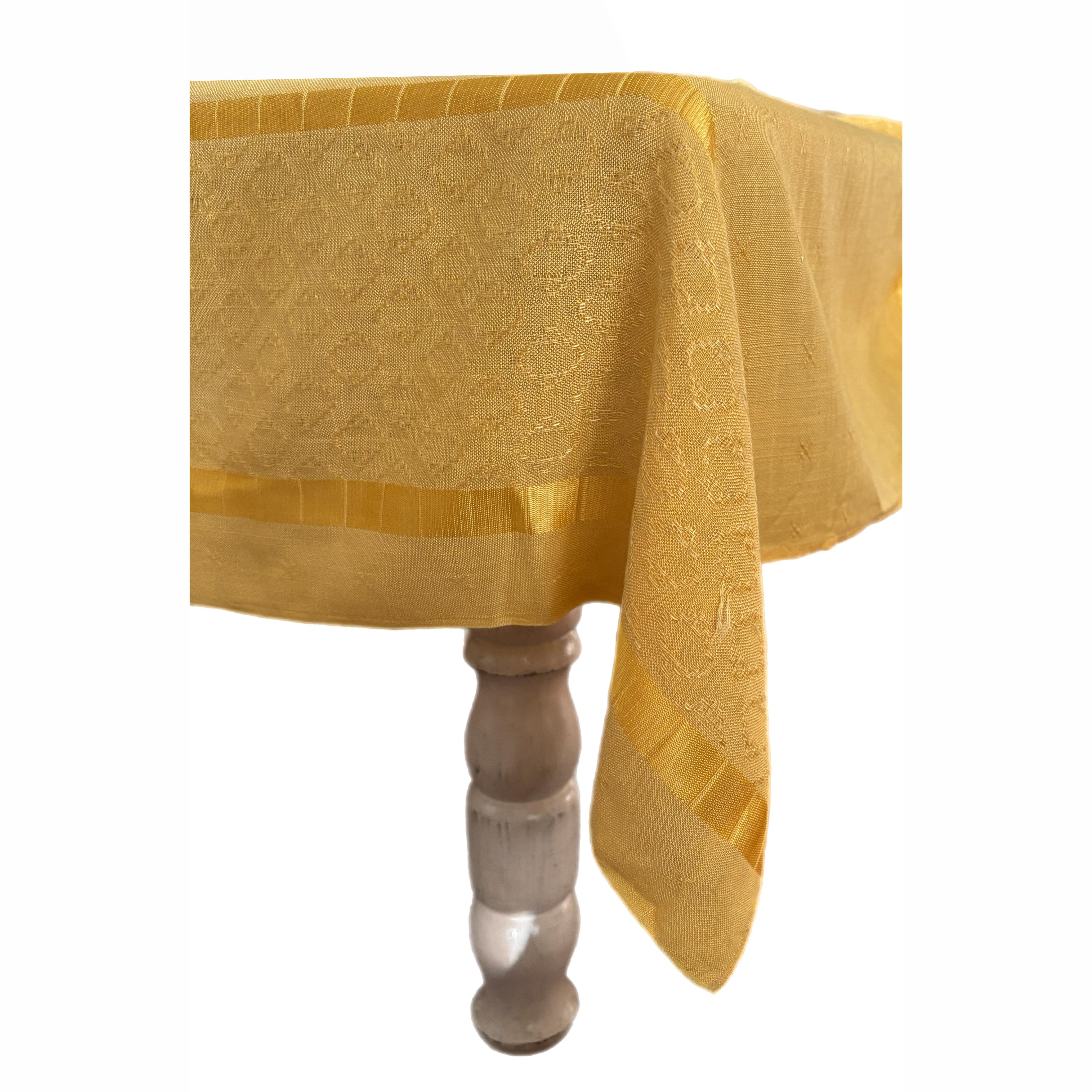 Gold Jacquard Stripe Tablecloth Dining Cottage Core Synthetic Vintage