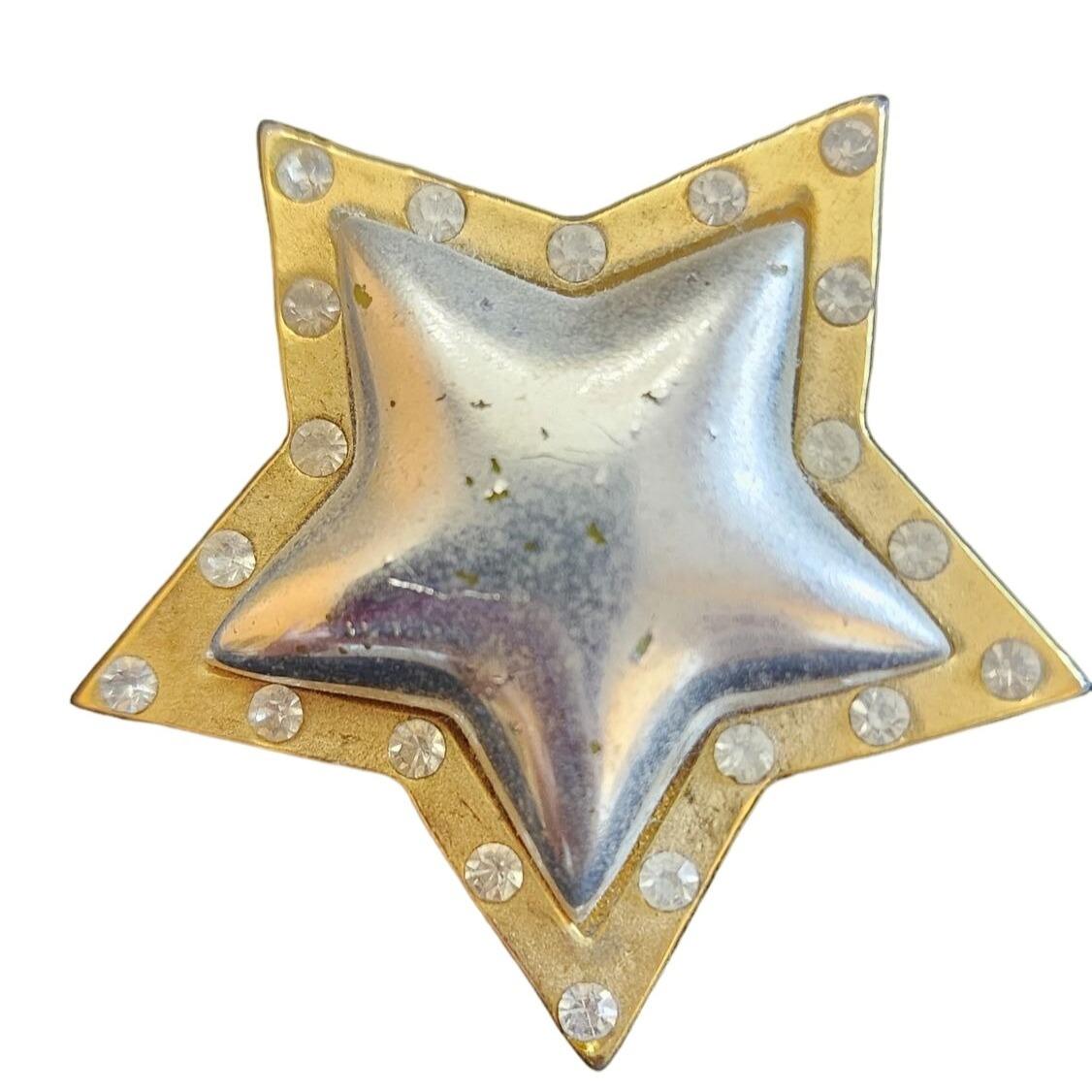 Vintage Layered 2 Tone Rhinestone Star Brooch