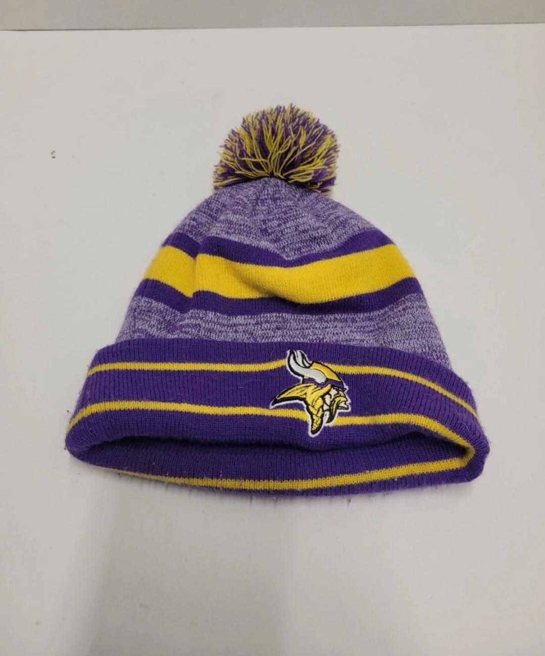 New Era NFL Minnesota Vikings Football Pom Cuffed Beanie Stocking Cap Hat