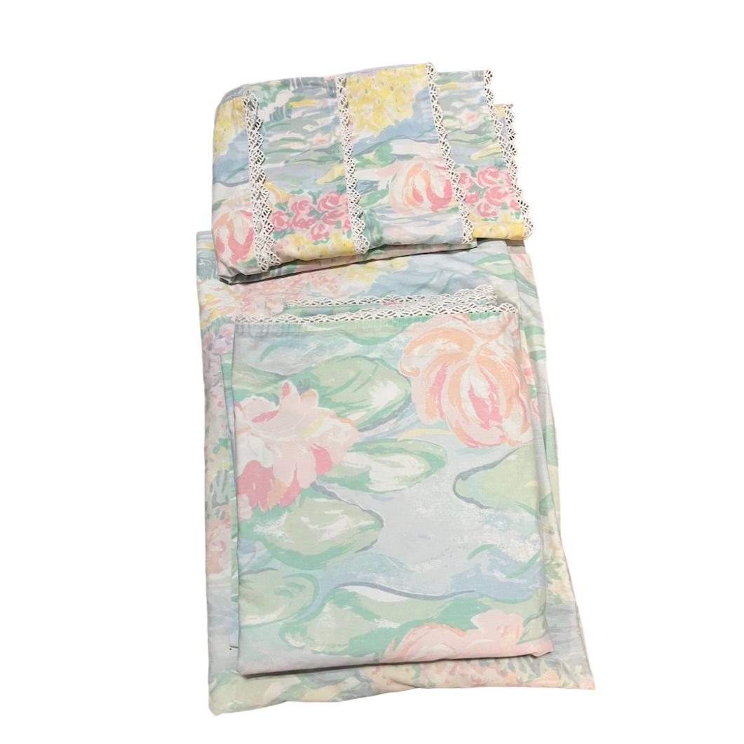Vintage Martex Claude Monet Waterlilies Impressionist Queen Sheet Set ...
