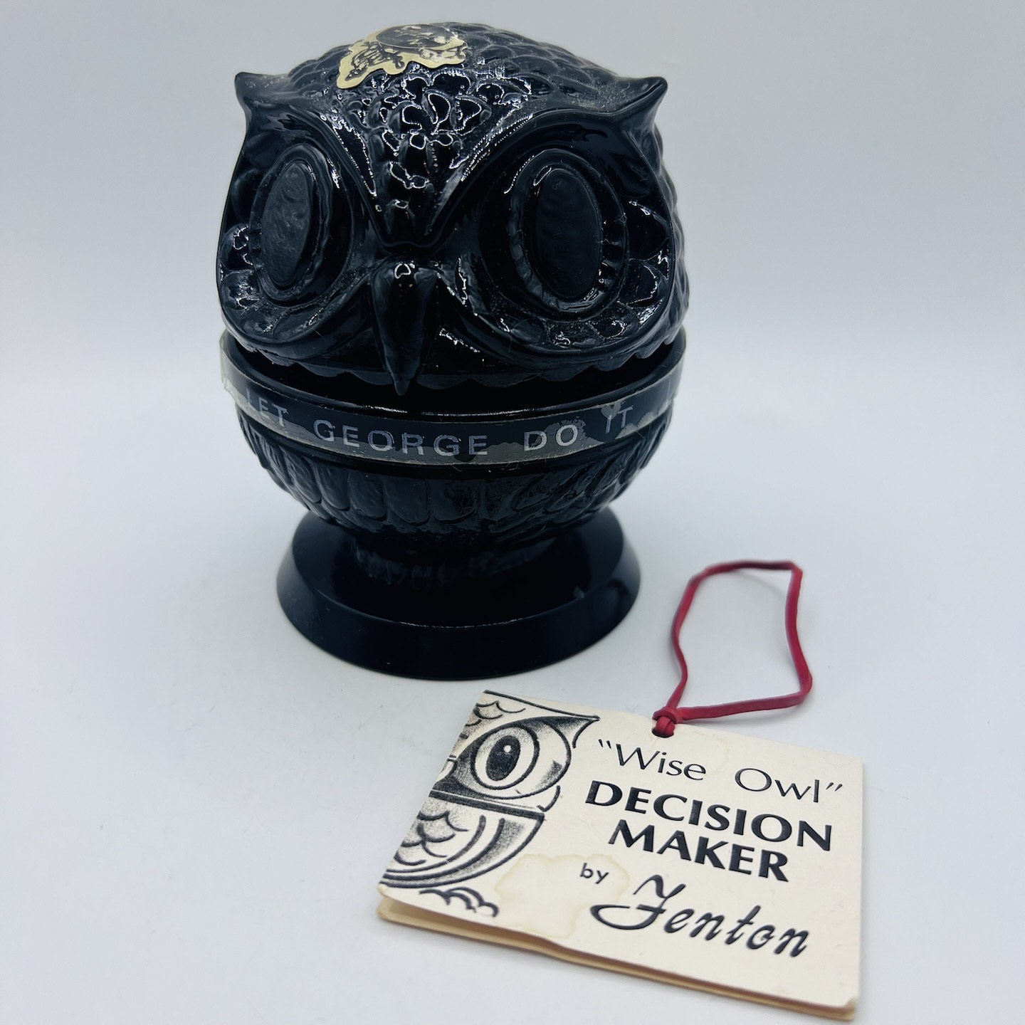 Fenton Ebony Black Glass Wise Owl Decision Maker 3.75”