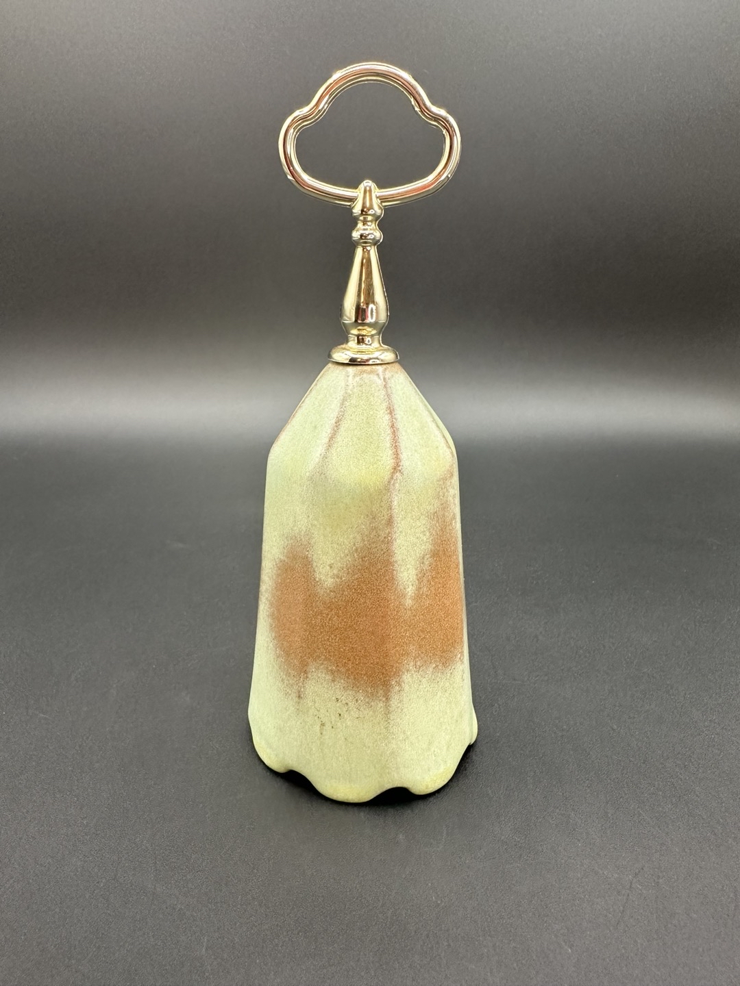 Vintage Frankoma Mint Chocolate Clay Bell With Crystal Clapper, Brass ...