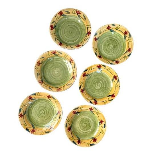 Pier One Elizabeth 11" Pasta Rimmed Soup Bowls Handpainted Stoneware ...