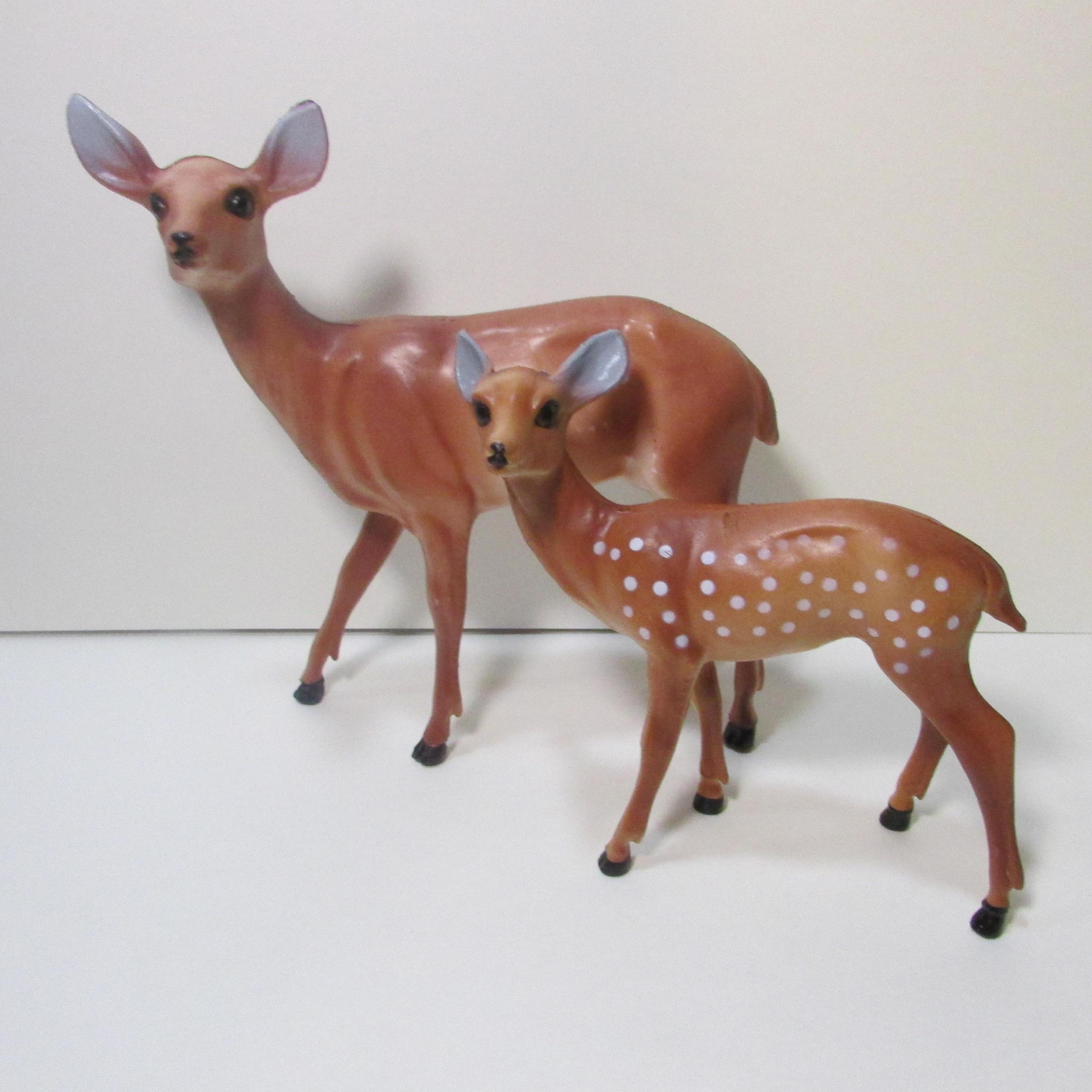 pair of vintage plastic doe and fawn deer figures Hong Kong Christmas ...