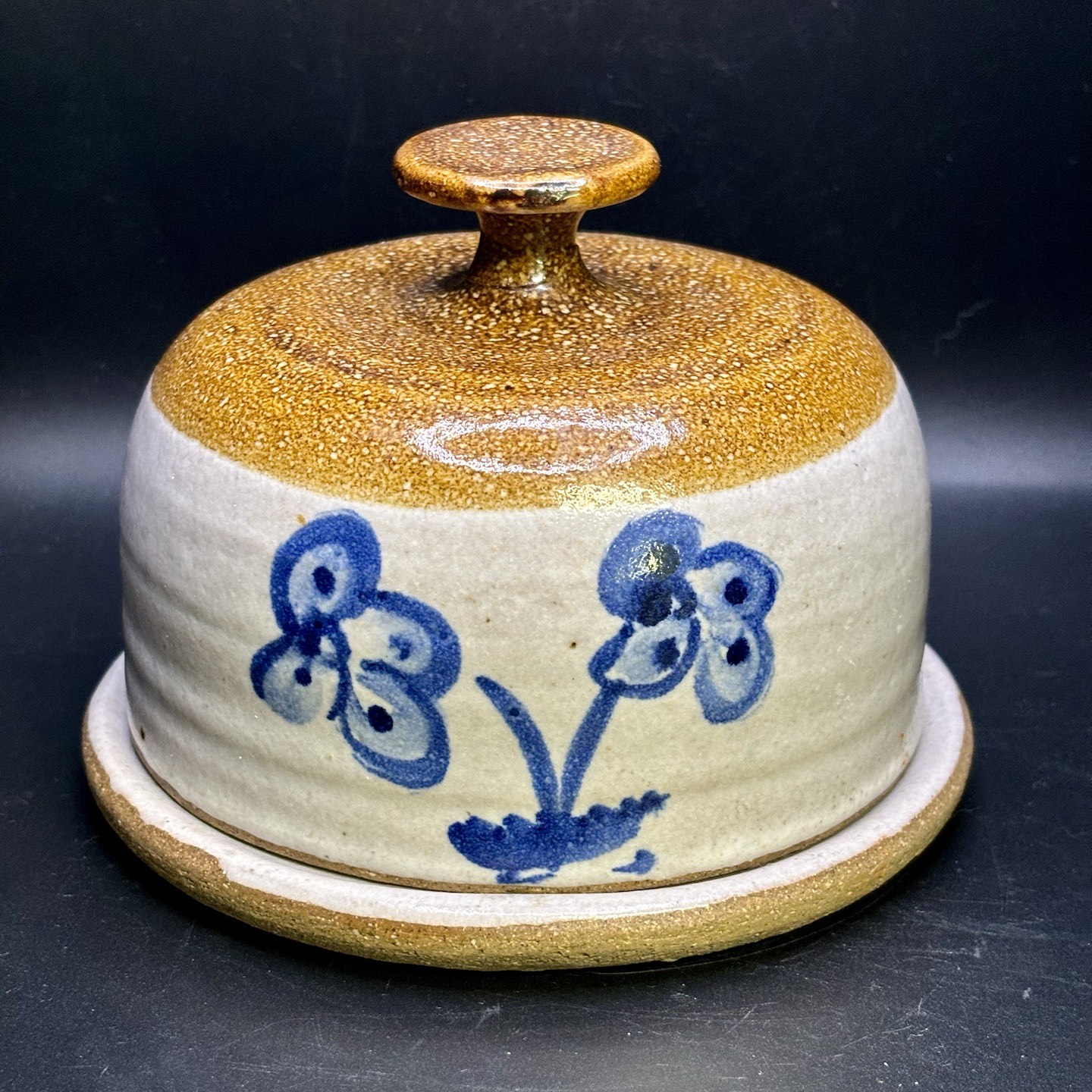 Handmade Pottery Floral Speckled Covered Butter Bell Dish Gordon ...