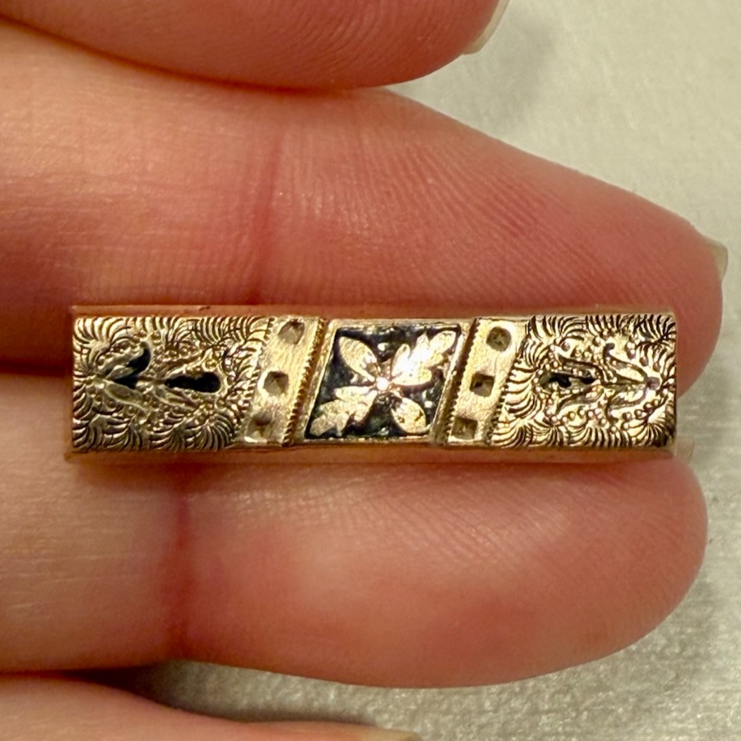 Antique 1880’s 10k Gold Victorian Taille D' Epargne Mourning Pin 2.1g