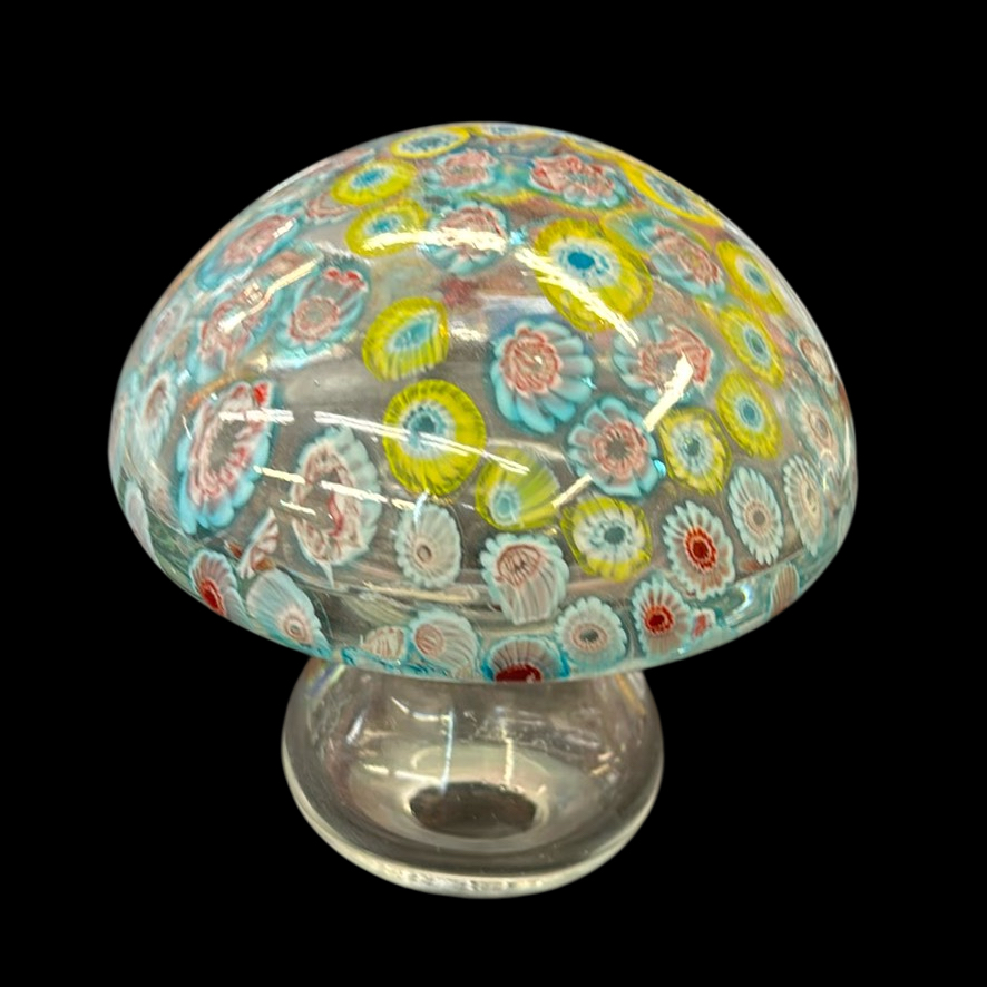Mushroom Millefiori Paperweight Decor 5” Tall