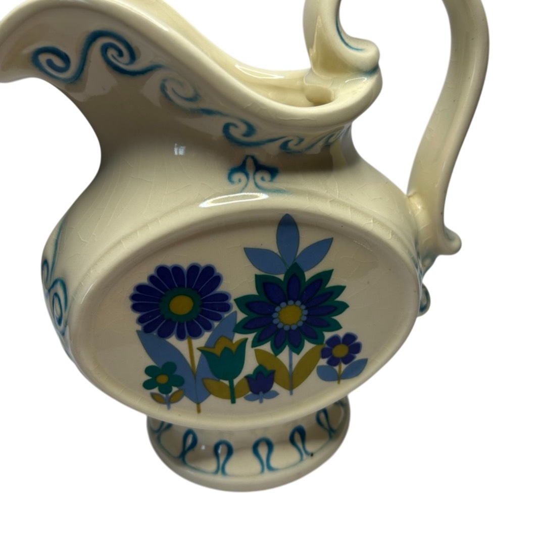 Vintage McCoy Nelson Pottery Pitcher Cream Glaze With blue Floral And ...