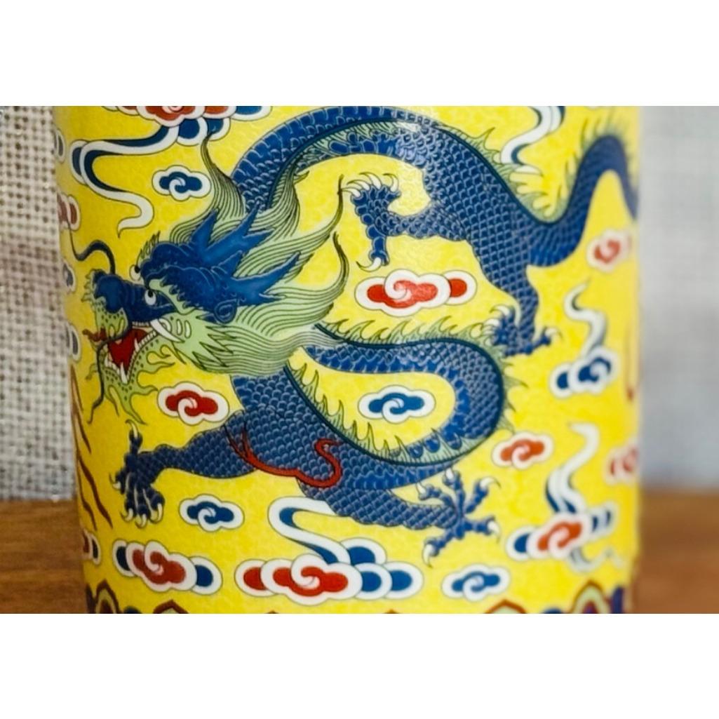 Vintage Yellow Blue Red Dragon Tea/Coffee Canisters Hinged/Sealed Lids