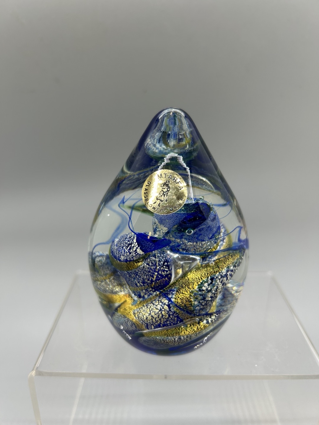 15 Paperweight - Mtarfa SIGNED - Blue/yellow/silver 4x3