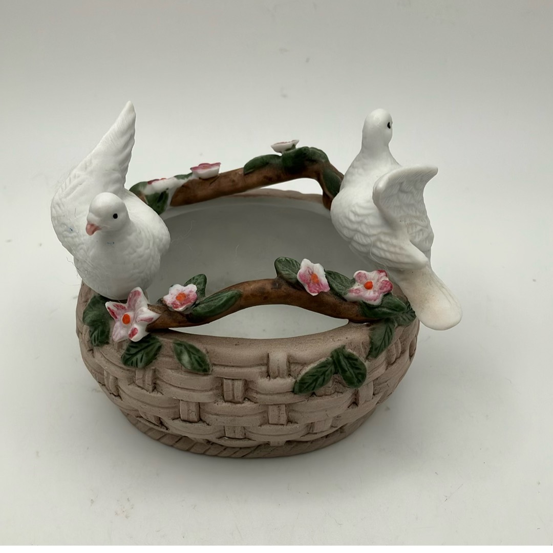 Lefton China Doves on Basket Trinket Dish - 1987