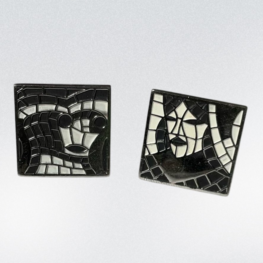 G# Swank Mosaic King Queen Cards Cufflinks Silver tone