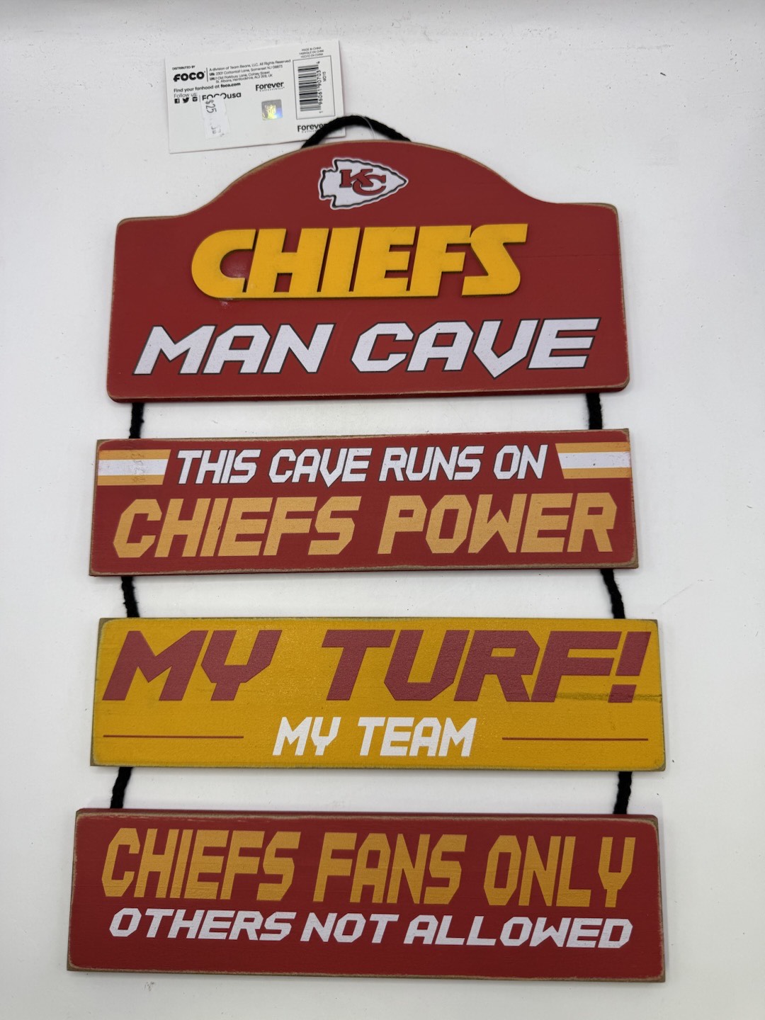 NFL Kansas City Chiefs - 14"x9 1/2" Wooden Man Cave Dangle Sign ...