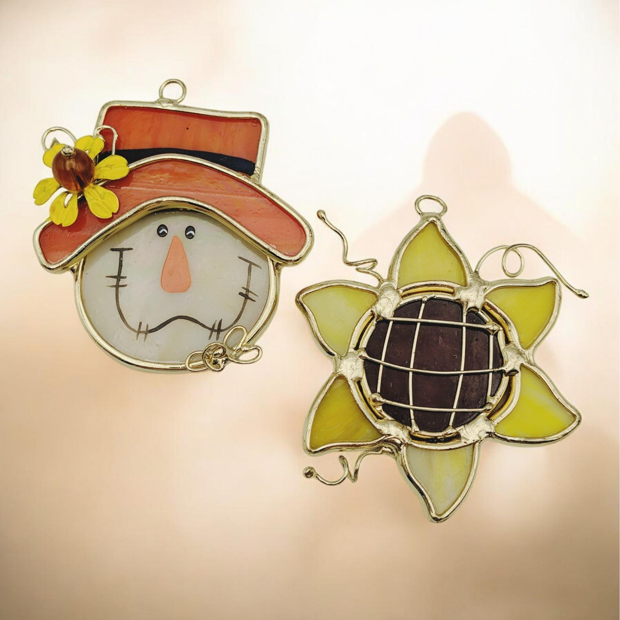 2 Stained Glass Scarecrow And Sunflower Suncatchers Nice Quality Super ...