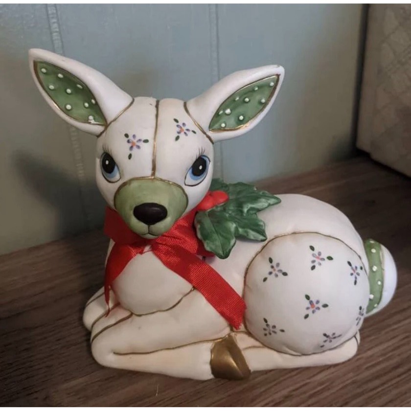 1987 Lefton Geo Z patchwork Reindeer figurine