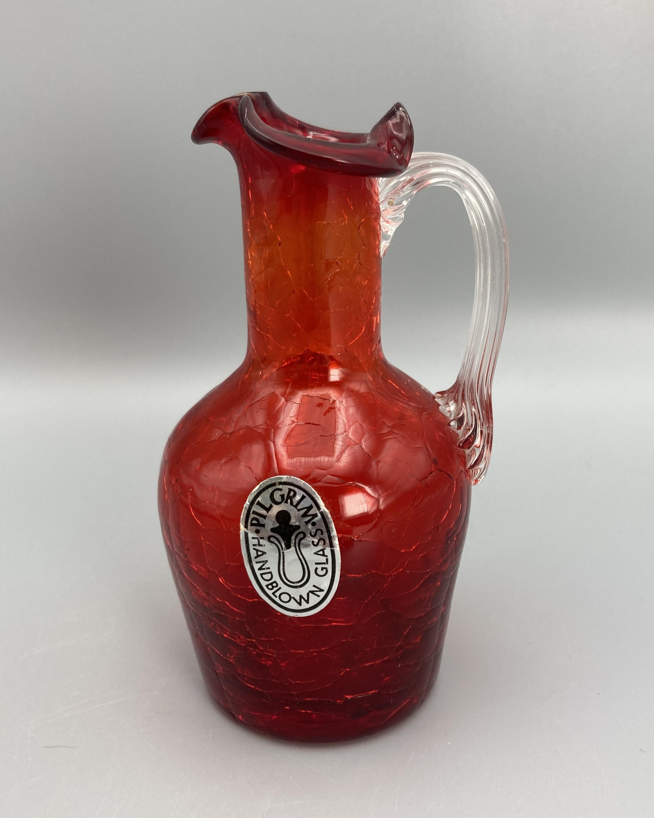 Red Crackle Glass Mini Pitcher / Cruet with Clear Handle - Pilgrim ...