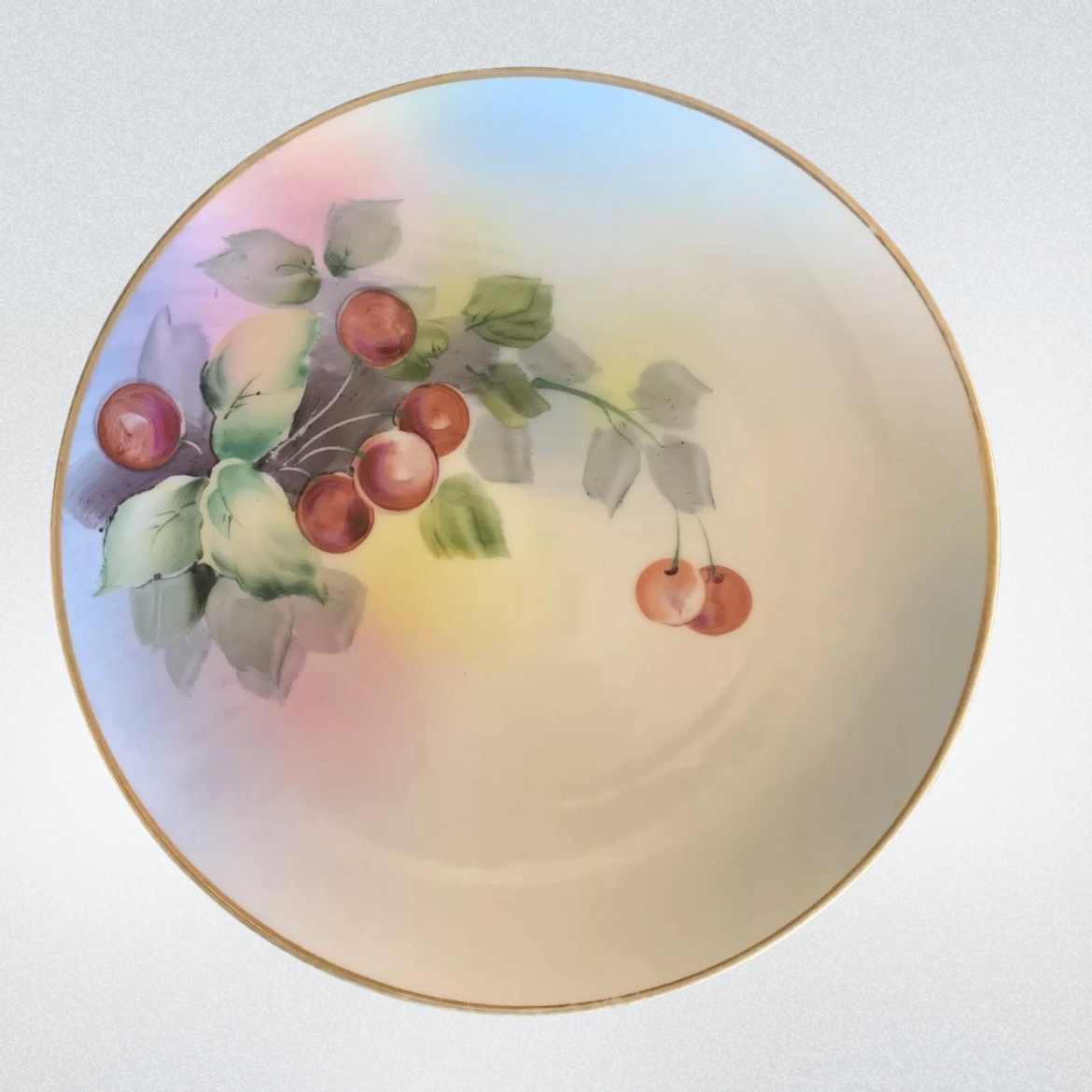 Antique Nippon Plate Hand Painted Cherries 8”