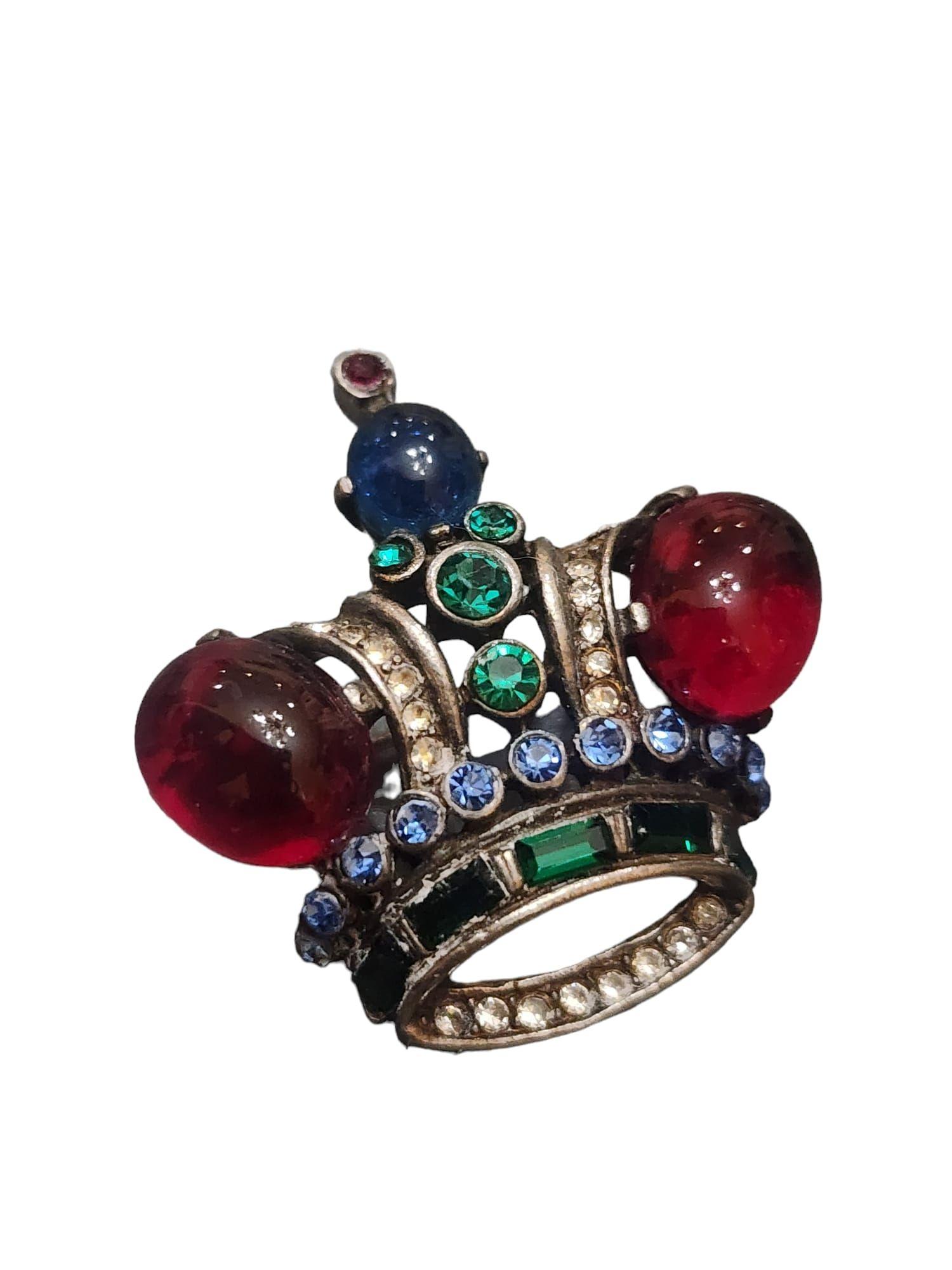 Vintage Trifari Coronation Jeweled Sterling Crown Brooch Pat #137542 ...