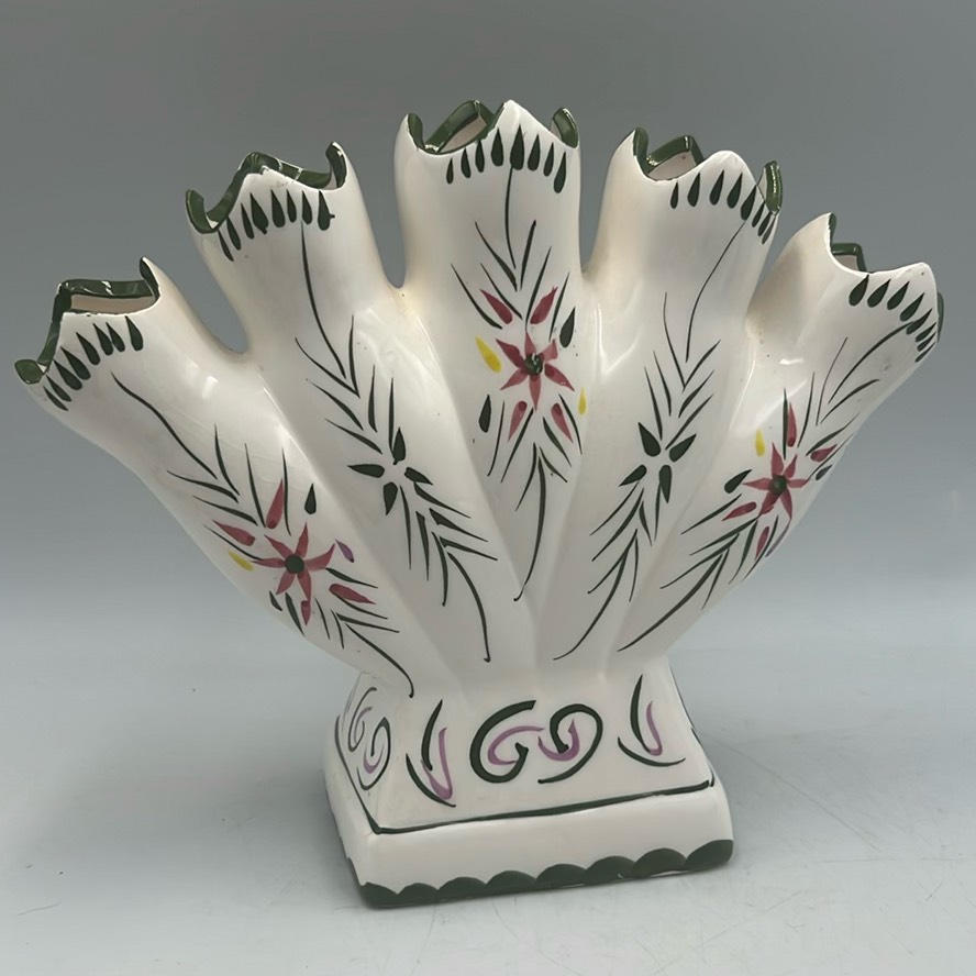 Handpainted Vintage Ceramic 5 Finger Vase 7.5H 8.5W