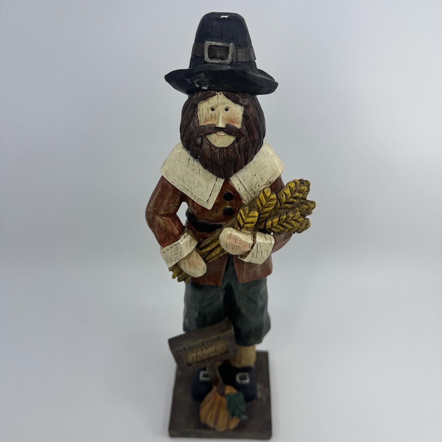 Thanksgiving Pilgrim Man Wood Resin Tall Figurine 13.5”