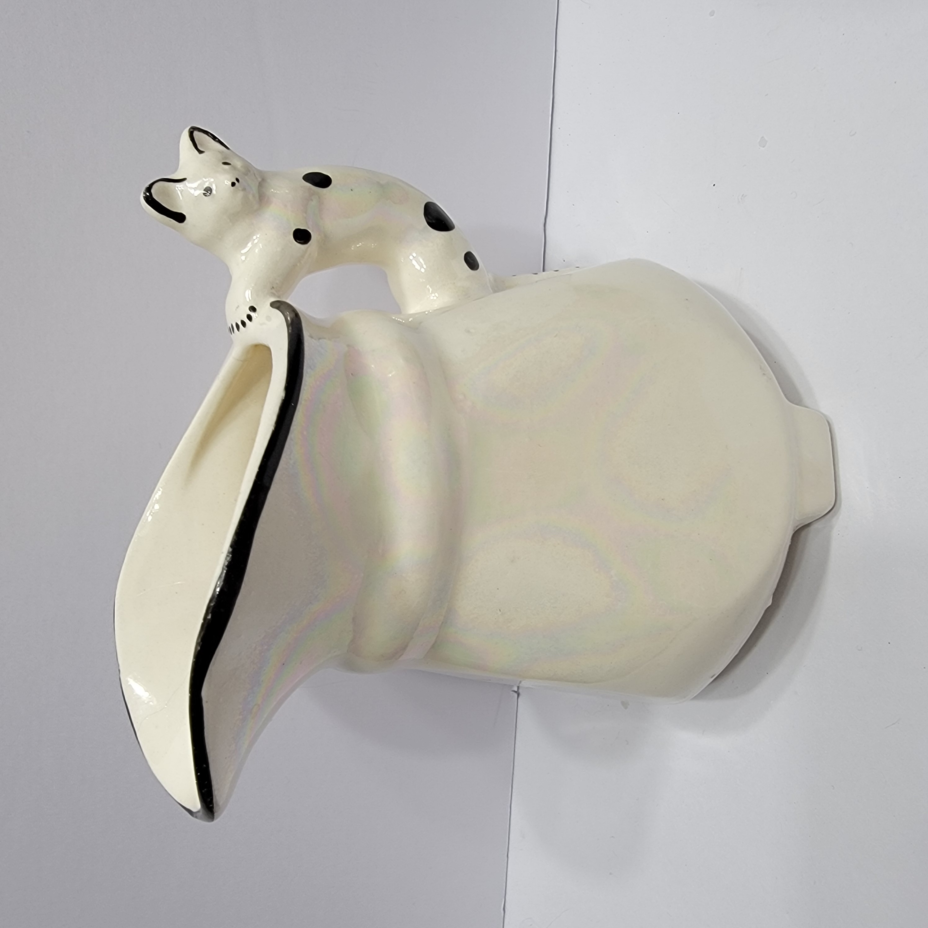 Czechoslovakia Creamer Pitcher Cat Handle Lusterware White & Black ...