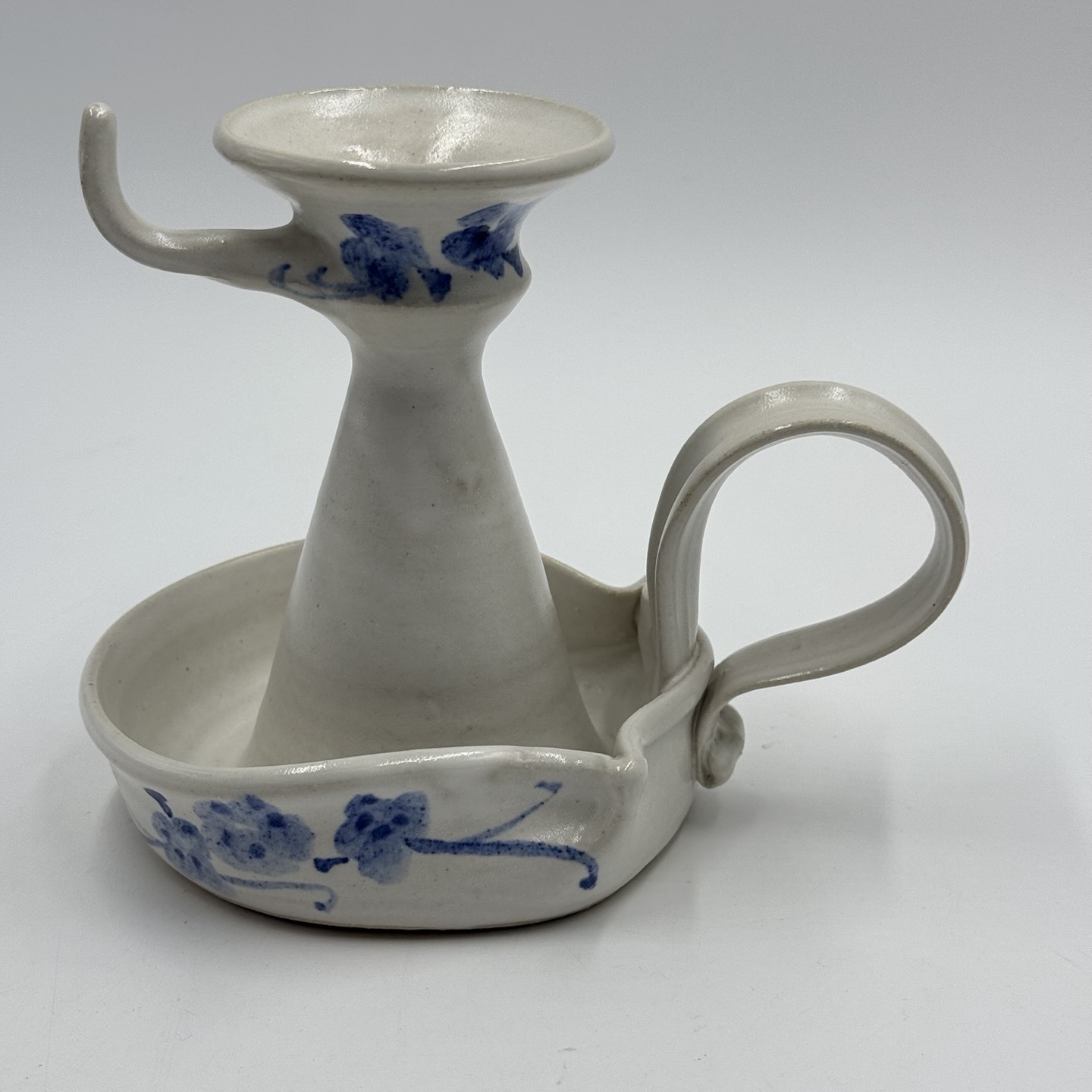 Pottery Colonial Chamber Candlestick Holder With Snuffer Hook White ...
