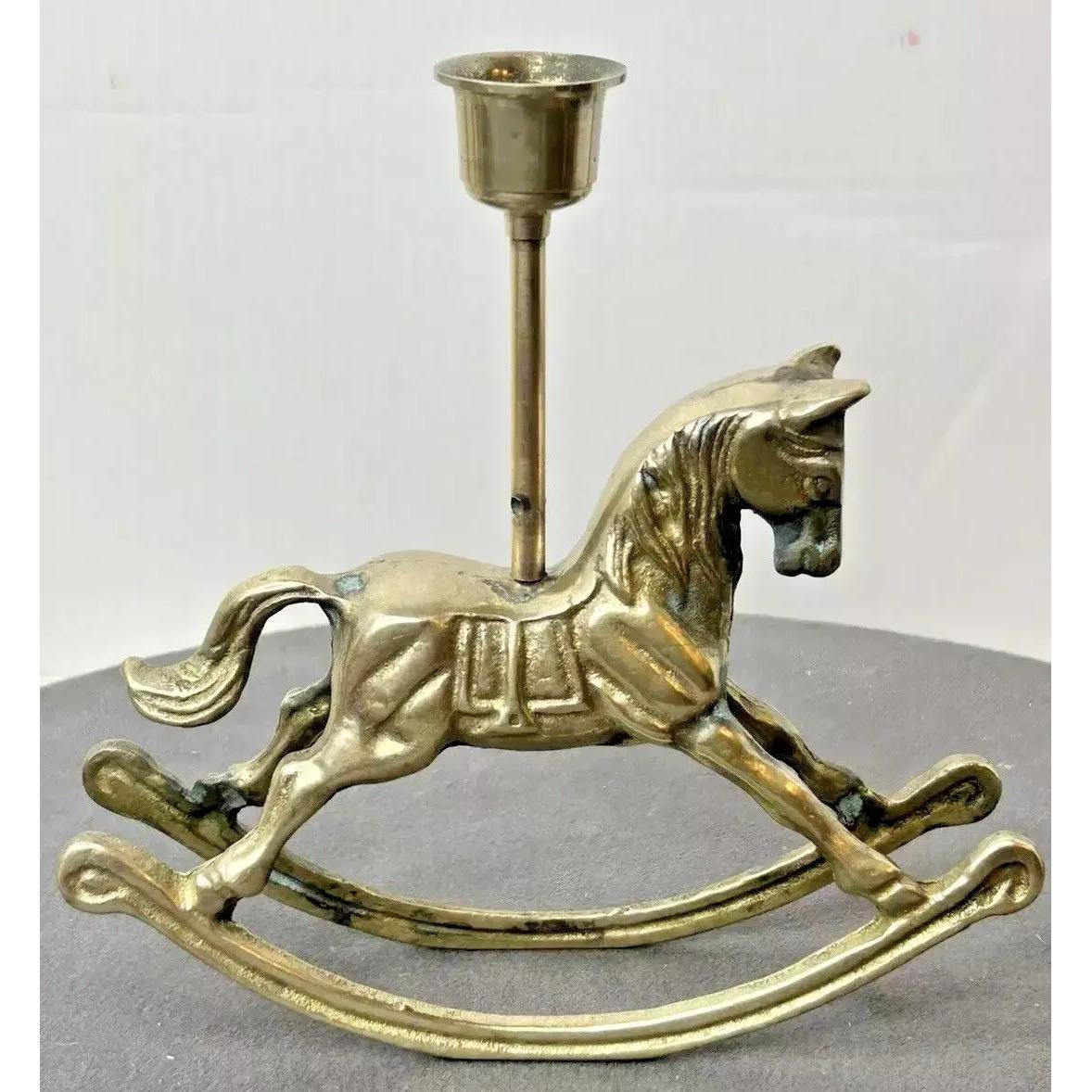 Vintage Solid Brass Rocking Horse Candle Holder 5.5” Tall
