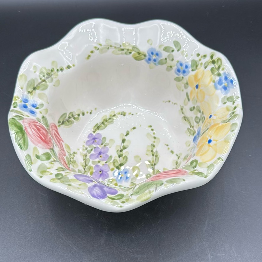 Don Swanson “ English Garden Ruffled Floral Hand painted Bowl. 8” No ...