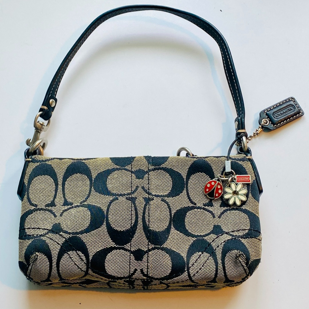 Vintage Coach Logo Design Signature Sufflette Grey & Black Wristlet ...