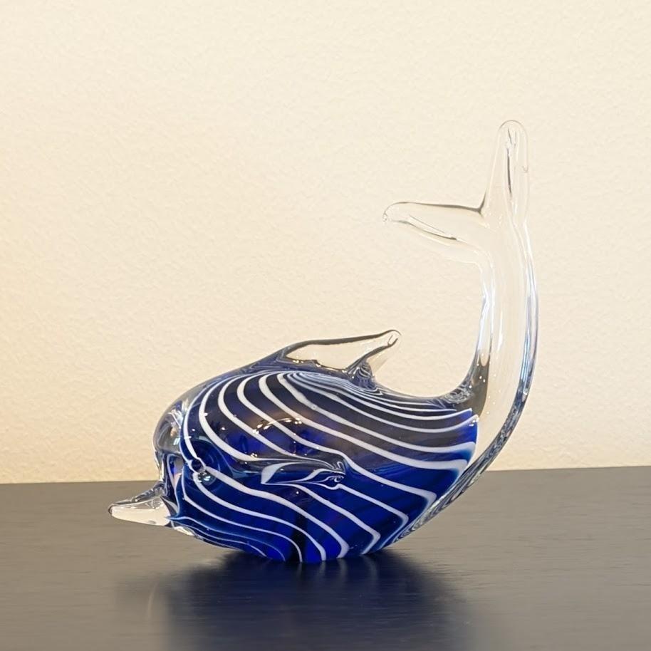 Vintage Blue & White Stripped Dolphin Paperweight