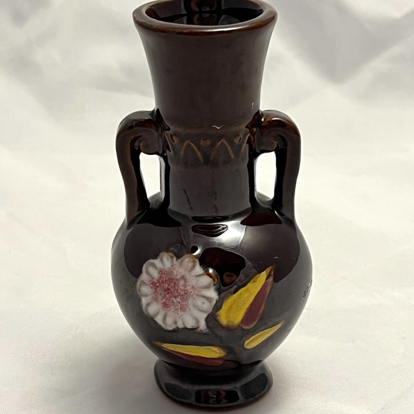 Vintage Redware Mini Bud Vase, Floral Motif, Made In Occupied Japan