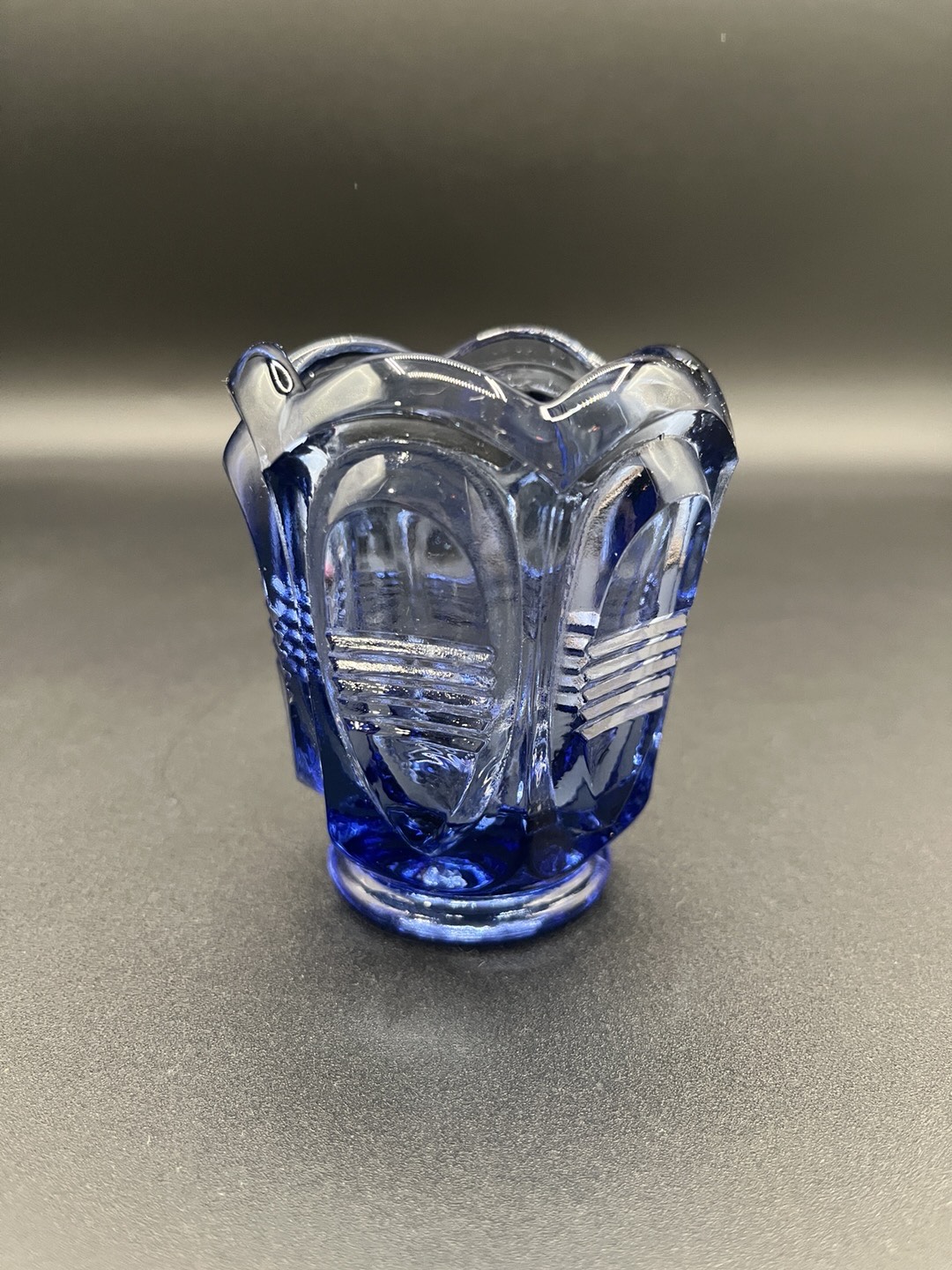 Marked Fenton Cobalt Blue Glass Barred Oval Votive or Toothpick Holder ...