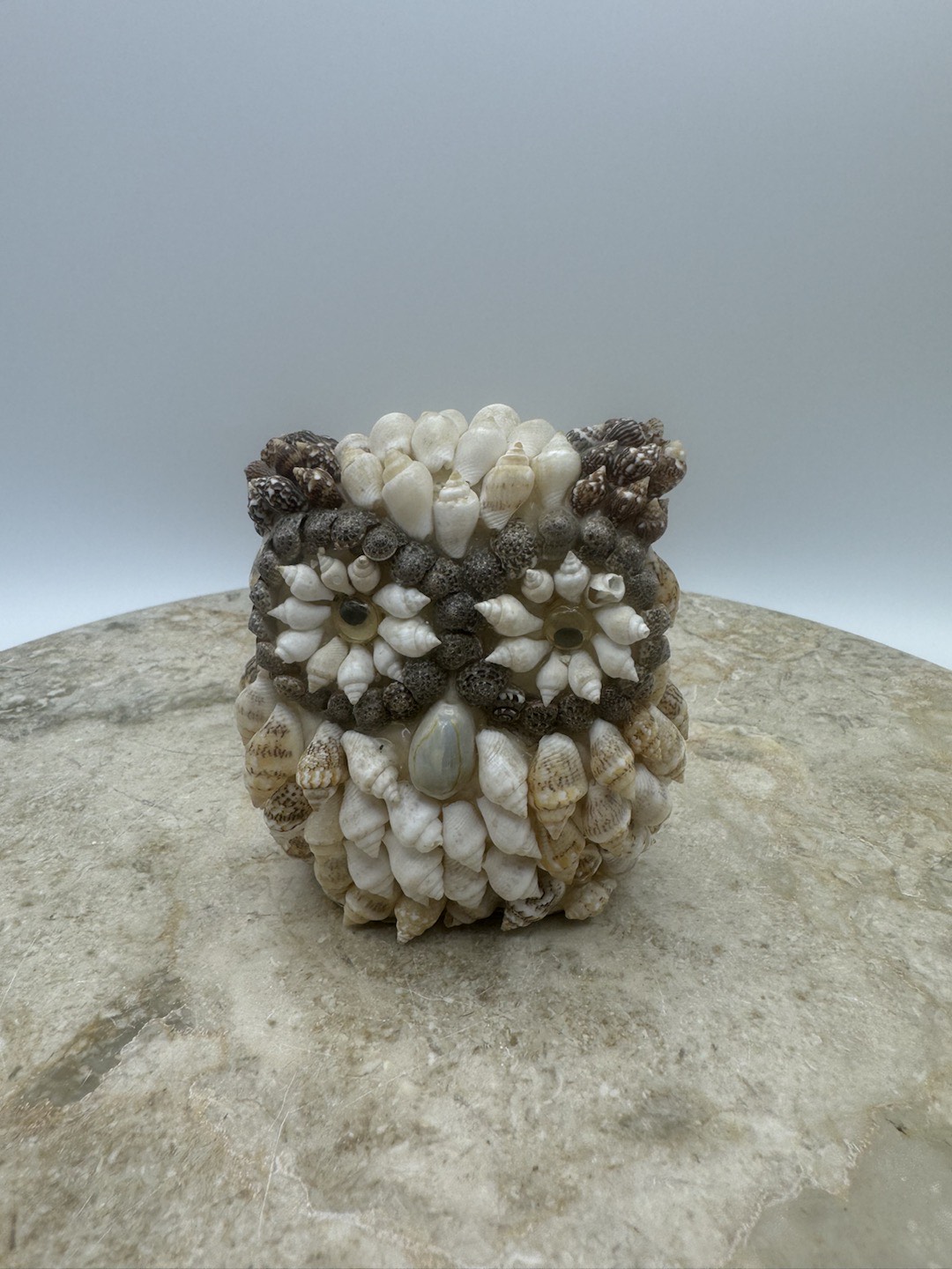 Vintage Small Handcrafted Sea Shell Owl Statue