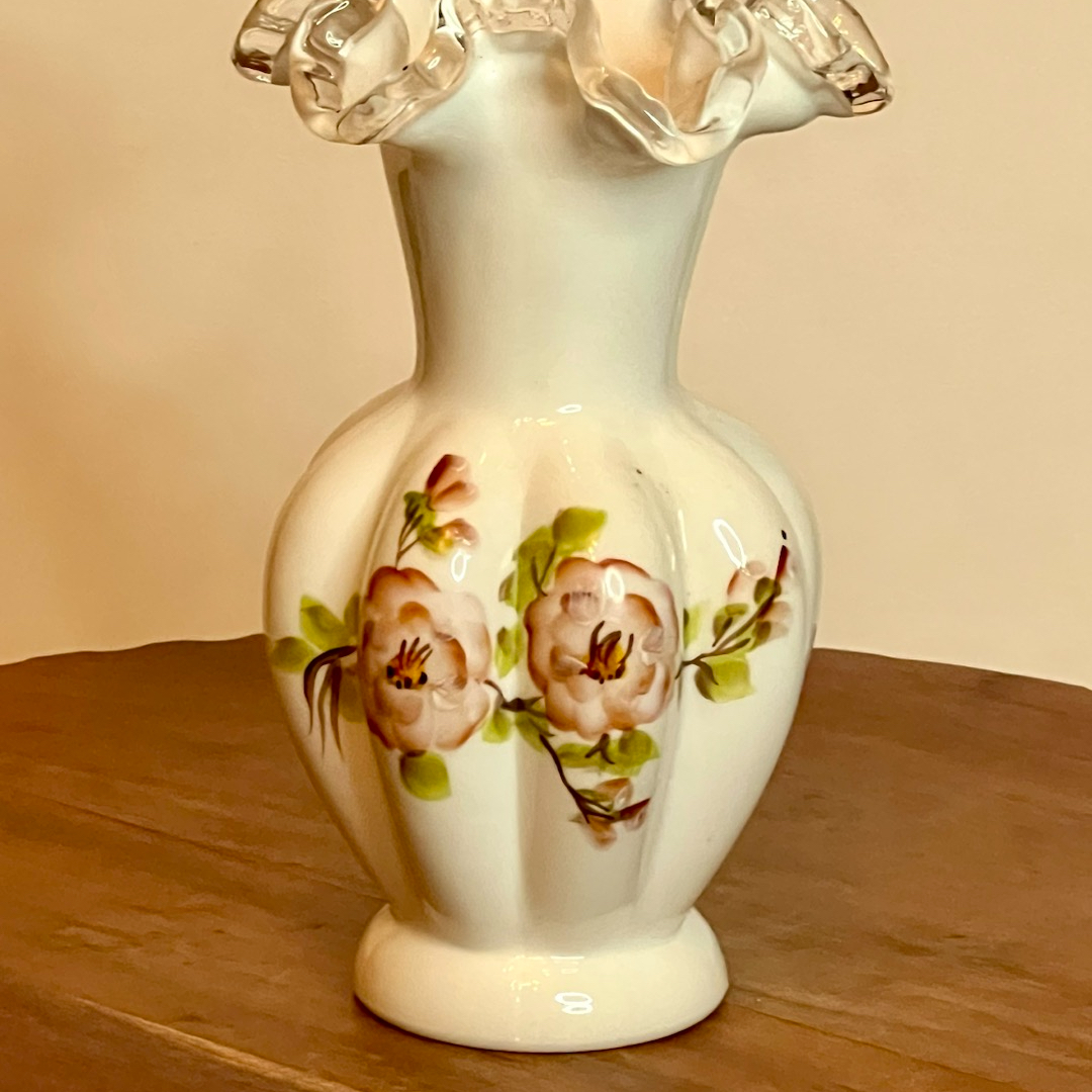 Fenton Hand Painted Silver Crest Vase