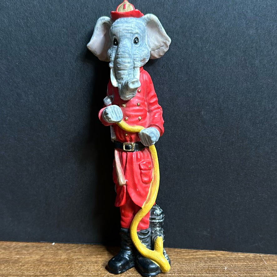 Vintage Resin Elephant Firefighter Figurine
