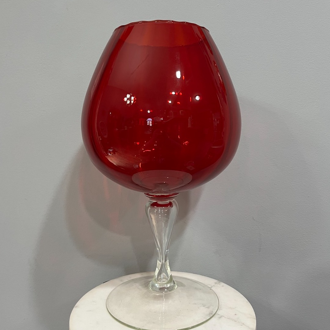Vintage Mid-Century Italy Large Red Hand Blown Art Glass Empoli Snifter ...