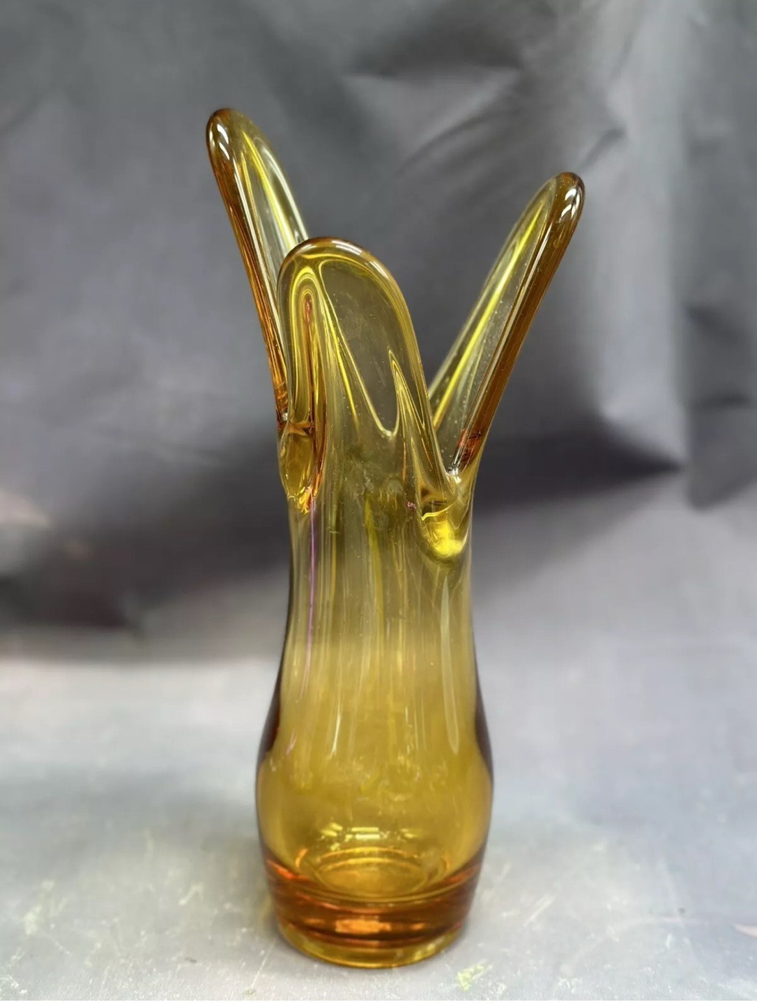 Vintage MCM Viking Glass Amber Yellow 3 Flare Swung Vase